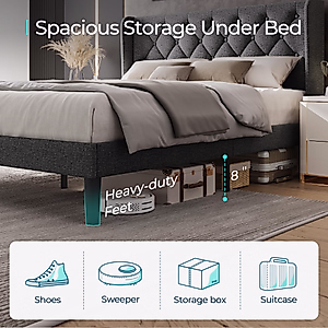 LINSY Full Size Bed Frame, Linen Upholstered Bed Frame with Headboard, Heavy Duty Platform Bed Full, NO Box Spring Needed, Noise-Free, Grey