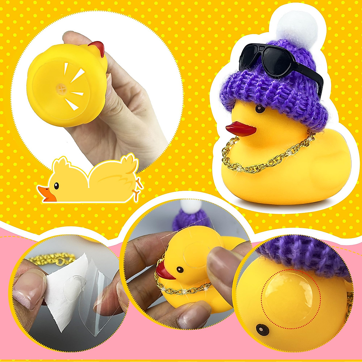 12 Set Mini Ducks with Mini Hats Necklace and Sunglasses Bath Duck Toy for Baby Shower Birthday Swimming Party Gift Favor Decorations