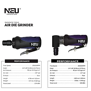 Air die grinder, NEU PNEUPACTURE die grinder set, straight/angle mini die grinder set, with 1/4 and 1/8 inch collets, apply to working in tight spaces