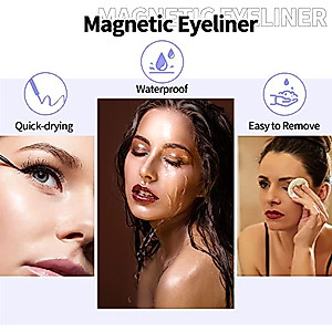 Magnetic Eyelashes with Eyeliner, 10 Pairs 3D Natural Look False Eyelashes, Magnetic Eyelashes and Eyeliner Kit, Reusable Magnetic Lashes with Eyeliner and Tweezers, No Glue