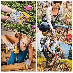 Leather Gardening Gloves for Women, JUMPHIGH Tough Cowhide Working Gloves, Flexible Breathable Spandex, Thorn Proof Garden Gloves for Yard, Gardening Gifts for Gardener (Medium)