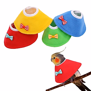 Bird Cone Collar 4 Pcs Set Pet Parrot Anti-bite Elizabethan Collars Protective Anti-Grab Feather Wound Healing Recovery Cones for Lovebird Cockatiel Budgerigar Parakeet Yellow Blue Red Green