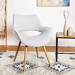 CangLong Upholstered Dining Accent Arm Chairs with Natual Color Metal Legs for Kitchen, Dining, Living, Guest, Bed Room, Set of 1, Grey