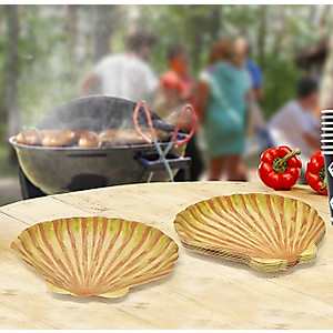 50 Sea Shell Paper Plates 8" Seashell Scalloped Shaped Disposable Dinner Plate Tableware Beige Clam Shells Design for Beach Pool BBQ Picnic Summer Spring Dinnerware Party Goods Supplies Decorations