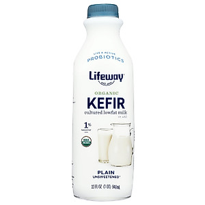 Lifeway Organic Low Fat Kefir, Plain, 32 Ounce, 11g Protein, 12 Live Active Cultures