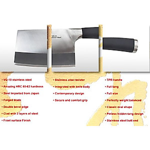 ZHEN Japanese VG-10 3-Layer Forged High Carbon Stainless Steel Light Slicer Chopping Chef Butcher Knife/Cleaver, 6.5-inch, TPR Handle -,Black