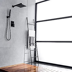 HEGII Shower System Combo Set,15 Inch Wall Mounted Shower Arm,10 inch Rainfall Shower Head System Shower Faucet Rough-in Valve Body and Trim Included,Matte Black