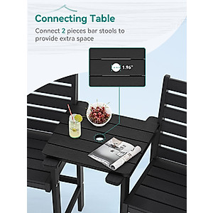 Homenjoy Tall Adirondack Chair Set of 2 with Connecting Tray, HDPE Weather Resistant Patio Bar Stools, Heavy Duty Bar Height Adirondack Chairs with Footrest, 26" H Balcony Chair for Deck,Black