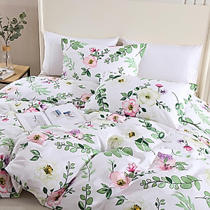 Bedduvit Botanical Duvet Cover King - White and Grey Floral King Duvet Cover Set,Breathable Minimalism Patterned Summer Duvet Cover King with Zipper Closure & 8 Ties (104"x90", No Comforter)