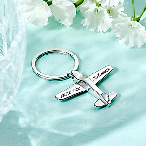 Fanery Sue Custom Airplane Keychain Personalized Key Chains 3D Engraved with Names Stainless Steel Flight Attendant Essentials Gifts for Airplant Retirement Party Travel Birthday Christmas