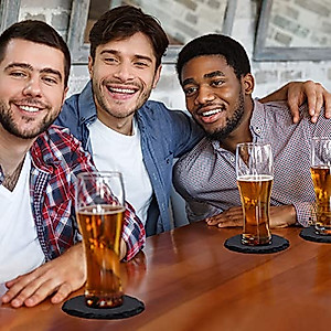 48 Pieces Round Slate Coasters Bulk with 4 Metal Holders 4 Inch Slate Drink Coasters Stone Coasters with Anti Scratch Bottom for Table Home Coffee Cup Kitchen Glass Office Bar Apartment Gift, Black