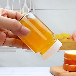 Woaiwo-q 24 Pack 2 oz Glass Shot Bottles w/White Lids - Small Clear Jar for Ginger Shot, Juice, Sample, Whiskey - Travel Essentials Mini Bottles - Wide Mouth, Leakproof…