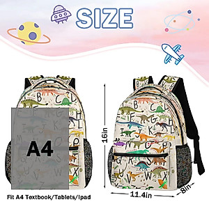 Alphabet Dinosaur Backpack for School Kids Girls Boys Education Letter Bookbag Laptop Backpack 14 Inch Travel Daypack Student Computer Bag for Women Teen Girls College Work