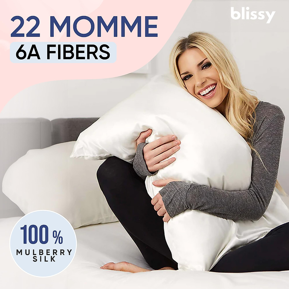 Blissy Silk Pillowcase - 100% Pure Mulberry Silk - 22 Momme 6A High-Grade Fibers - Silk Pillow Cover for Hair & Skin - Regular, Queen & King with Hidden Zipper (King, Blissy White)