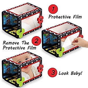 Tummy Time Floor Mirror with Teethers, Double-Sided Baby Mirror Black and White High Contrast Baby Toys for Babies, Baby Montessori Toys Crawling Developmental Newborn Infant Sensory Toys (A-Mirror)