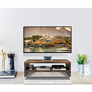 Zimilar Monitor Stand Riser, 2 Tiers Laptop Computer Monitor Riser for PC Screen, iMac, Desktop Wooden Screen Monitor Stand Riser with Storage Organizer for Home Office