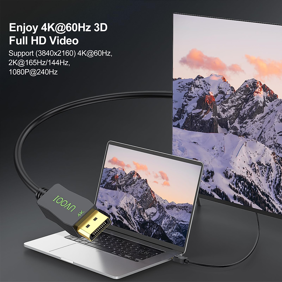 UVOOI DisplayPort to DisplayPort Cable 6FT 2-Pack, Display Port Cable 1440p@144Hz/165Hz, 4K@60Hz (Gold Plated DP to DP Cable) for Monitor, Computer, Laptop, PC, Graphics Card