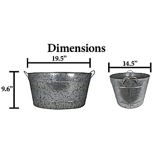 2 Pack Galvanized Metal 8 Gallon Oval Ice Bucket with Handles, Beverage Holder Tub for Farmhouse or Country Themed Party - by SciencePurchase (Silver with Metal Handles)