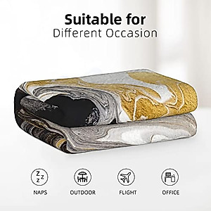 Abstract Black and Gold Swirl Liquid Ink Marble Fleece Blanket - All Season 300GSM Lightweight Plush Fuzzy Cozy Soft Flannel Throw Blanket for Bed Sofa Couch Travel Camping 30x50 inches