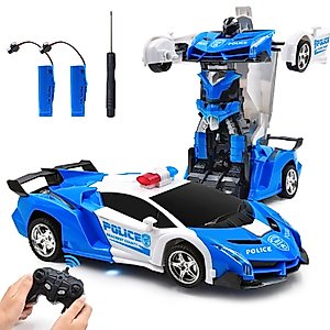 Zosam Remote Control Car, Deformation Robot Police Car, One Button Deformation & 360 Speed Drifting, Toy for 4-13 Yrs Old Kid RC Vehicle，Best for Boys (Police White)