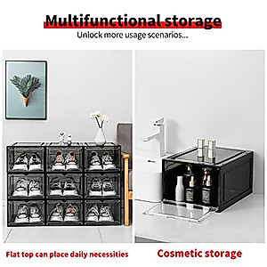 Kenyatta Shoe Storage,6 Pack Shoe Boxes Clear Plastic Stackable,Shoe Organize,(Black) For Sneaker Display,Easy Assembly,Fit up to US Size 12(13.4”x 10.6”x 7.4”), (Black)