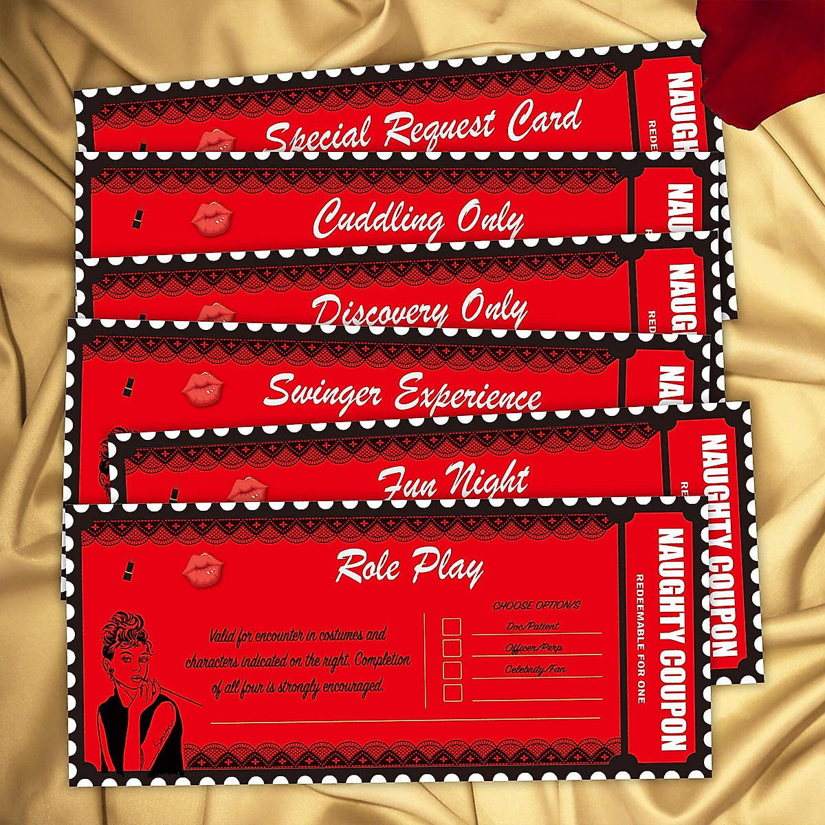 Juccybe Love Naughty Coupons, 20 Pack, Red Lip, Unisex-Adults, Multicolor, Occasions like Valentine's Day, Wedding, Christmas