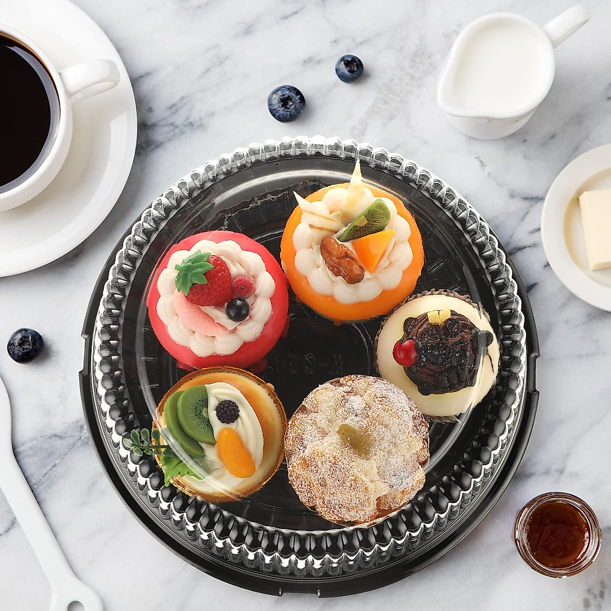 Nuanchu 24 Pieces 8 Inch Disposable Cake Containers with Lids Plastic Serving Tray Clear Platters with Clear Lids Round Disposable Cake Holder for Storing Party Takeout Food Catering Display