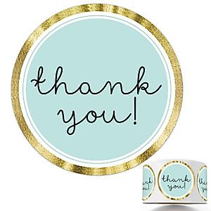 Modern Thank You Stickers, Round Blue Thank You Stickers, Chic Gold Thank You Label Tags, 1.4 Inches 500 Adhesive Thank You Label Stickers Mr.Mug
