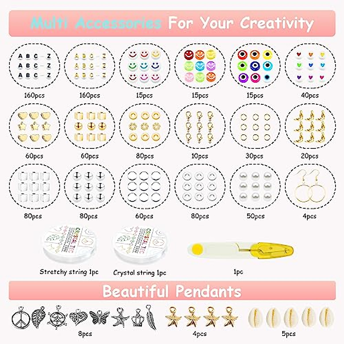 Velavior 15,000 pcs Clay Beads Bracelet Making Kit, 96 Colors Polymer Heishi Beads for Jewelry Making Kit 6mm Flat Round Beads with Letter Beads Charms Elastic Strings for Girls Preppy Craft Necklace