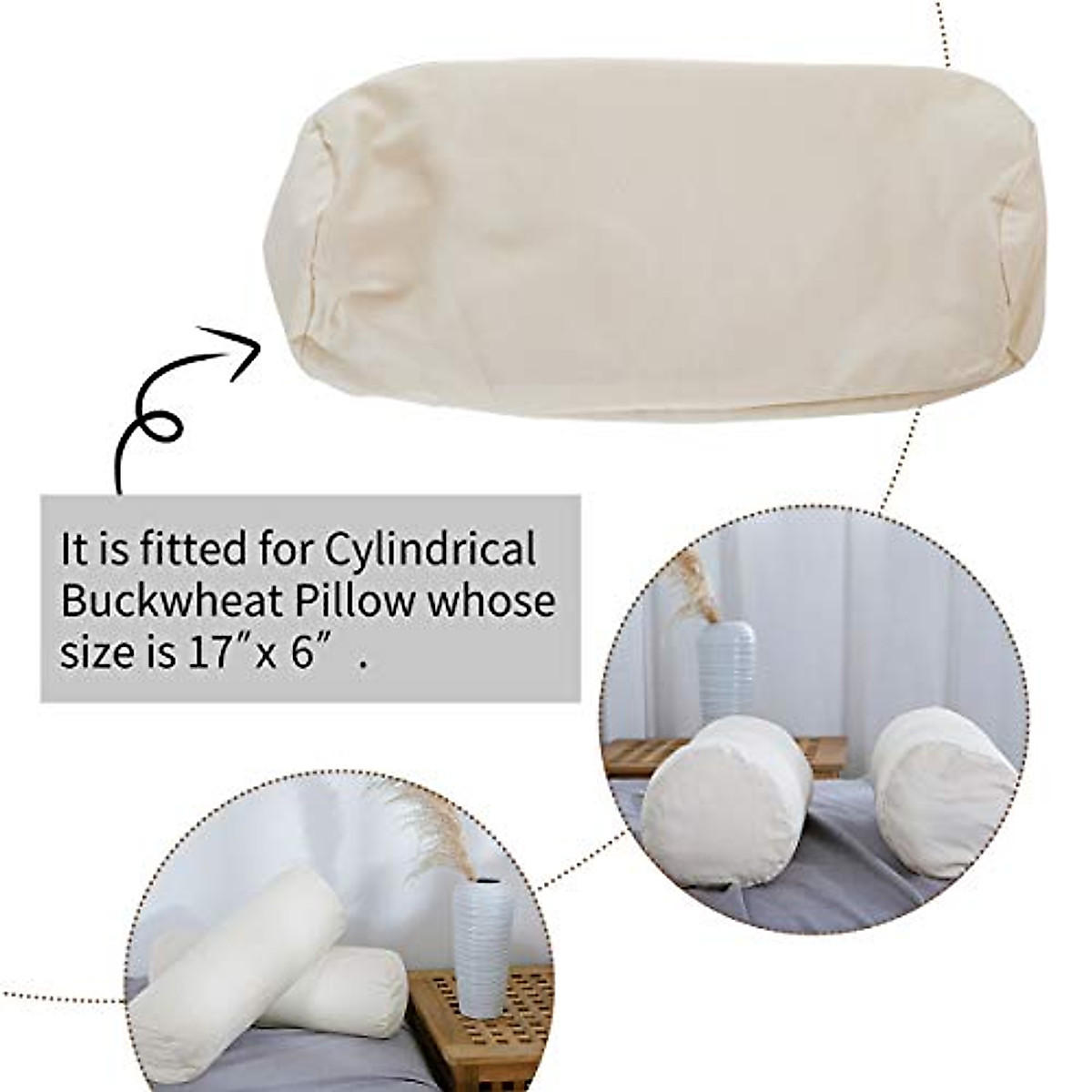 Lofe Organic Cotton Pillow Case - One Pack 17''×6'' Cylindrical Pillow Cover - 100% GOTS Certified Organic Cotton - 300 TC Thread Count - Soft, Safe and Hypoallergenic - Off White