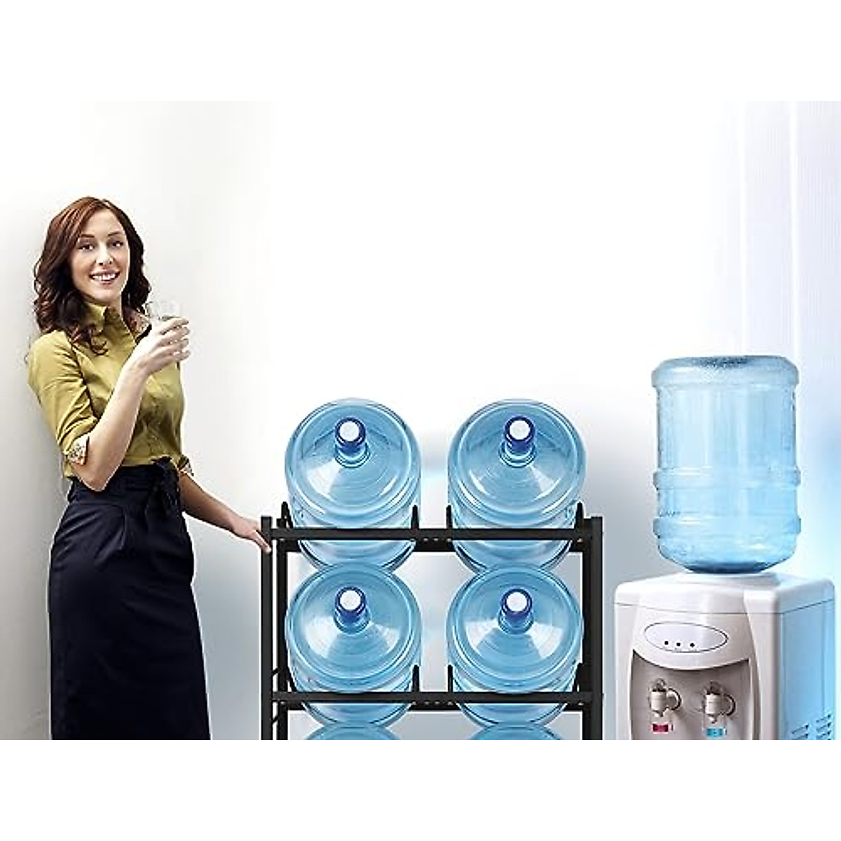 5 Gallon Water Bottle Holder, 4 Tier Water Jug Rack, Water Cooler Jug Rack for 5 Gal Water Bottle, Water Jug Dispenser Stand,Heavy Duty 5 Gallon Water Jug Stand for 8 Bottles with Lifter(4 Tier,Black)