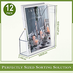 12 Pcs Clear Acrylic Magazine File Holder Plastic Desk Organizer with Handle Basics Vertical Magazine Rack Desk Folder Document Storage Organizer for Home Office School Work Study Desktop Supplies