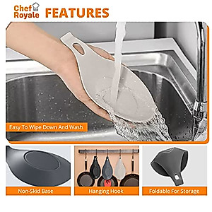 Chef Royale Silicone Spoon Rest (Set of 3) Black, Gray & Light Gray | Heat Resistant & BPA-Free Kitchen Utensil Holder | Clean Spoon Holder for Stove Top | Cooking Spoon Holder For Kitchen Counter