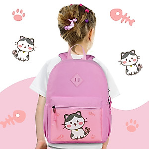 Kasqo Kids Backpack, 14" Toddler Backpack for Little Boys and Girls Kindergarten Preschool Bookbag With Chest Strap, Pink Kitty