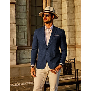 Men's Tailored Casual Blazer Slim Fit One Button Business Sport Coat Navy L