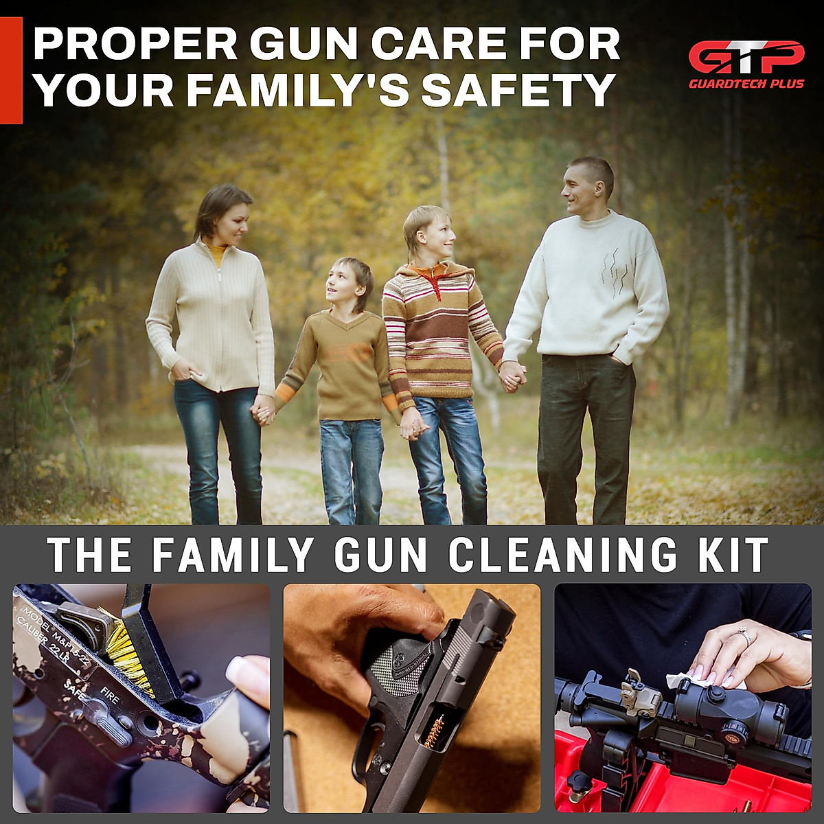 GuardTech Plus Upgraded Universal Gun Cleaning Kit - Handgun, Pistol and Rifle Cleaning Kit - 9mm Included. Has All The Gun Cleaning Tools Needed for Any Caliber. Gun & Firearm Cleaning Kit