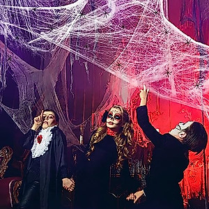 Xgunion Halloween Decorations 1200 Sqft Spider Webs Decorations Halloween Spider Web with 100 Extra Fake Spiders Super Stretchy Spider Webs for Halloween Decor Indoor and Outdoor Party Supplies