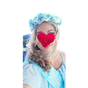 Vivivalue Rose Flower Crown Boho Flower Headband Hair Wreath Floral Headpiece Halo with Ribbon Wedding Party Festival Photos Blue