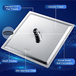 Aiscsc Rain Shower Head - 10 Inch High Pressure Shower Heads 304 Stainless Steel Ultra Thin Square Showerhead Pressure Boosting Design, Ceiling or Wall Mount