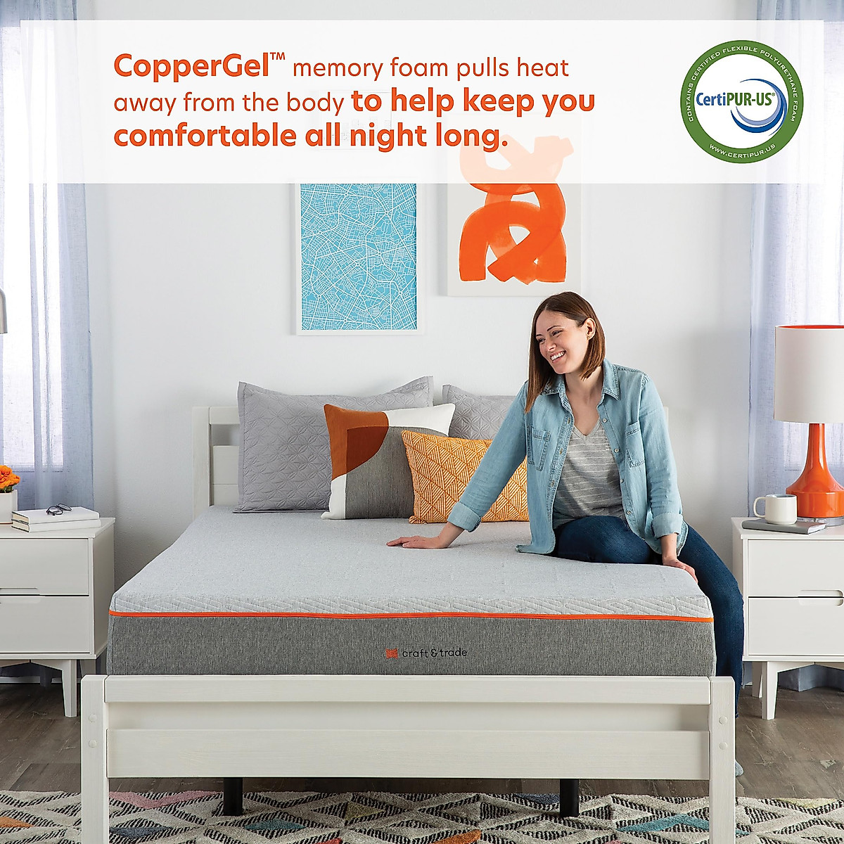 Craft & Trade 8-Inch Risewell Memory Foam Mattress, Bed-in-a-Box, CopperGel Cooling, CertiPUR-US Certified, Twin XL, 100 Night Trial