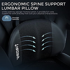 Vigosit Gaming Chair PRO, Ergonomic Gaming Chairs for Adults Heavy People, Massage Reclining Office Desk Computer Chair with Footrest and Lumbar Support, Big Tall Mesh Gamer Chair with Cushion (Black)