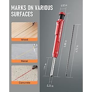 Nicpro Carpenter Pencil with Sharpener, Mechanical Pencils Set with 26 Refills, Deep Hole Marker for Construction, Heavy Duty Woodworking Pencils for Architect (Black, Red) - With Case