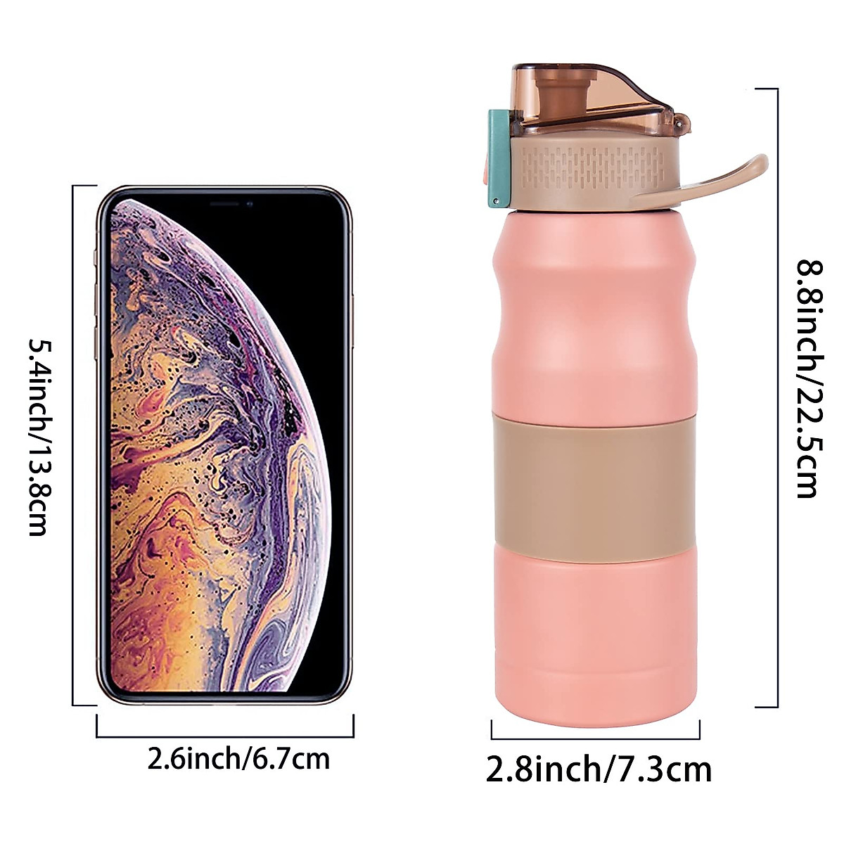 Stainless Steel Insulated Bottle-Vacuum flask Water Bottles Coffee/Juice Cup with Leak Proof Lids,Double Walled Sport Travel Mug with Handle,Keeps Hot and Cold BPA Free 17oz (Pink)