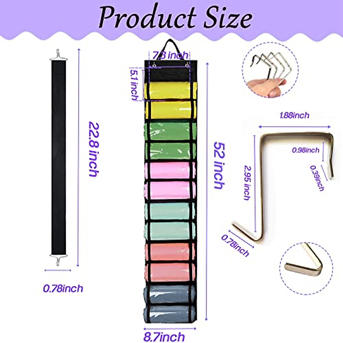 Legging Organizer Storage, T-Shirt Organizer, Foldable Hanging Closet Organizer, Hanging Clothes Organizer with 24 Roll Compartments for Yoga Clothes, Pants, Tank Top, Towel, Underwear, Shirt (Black)