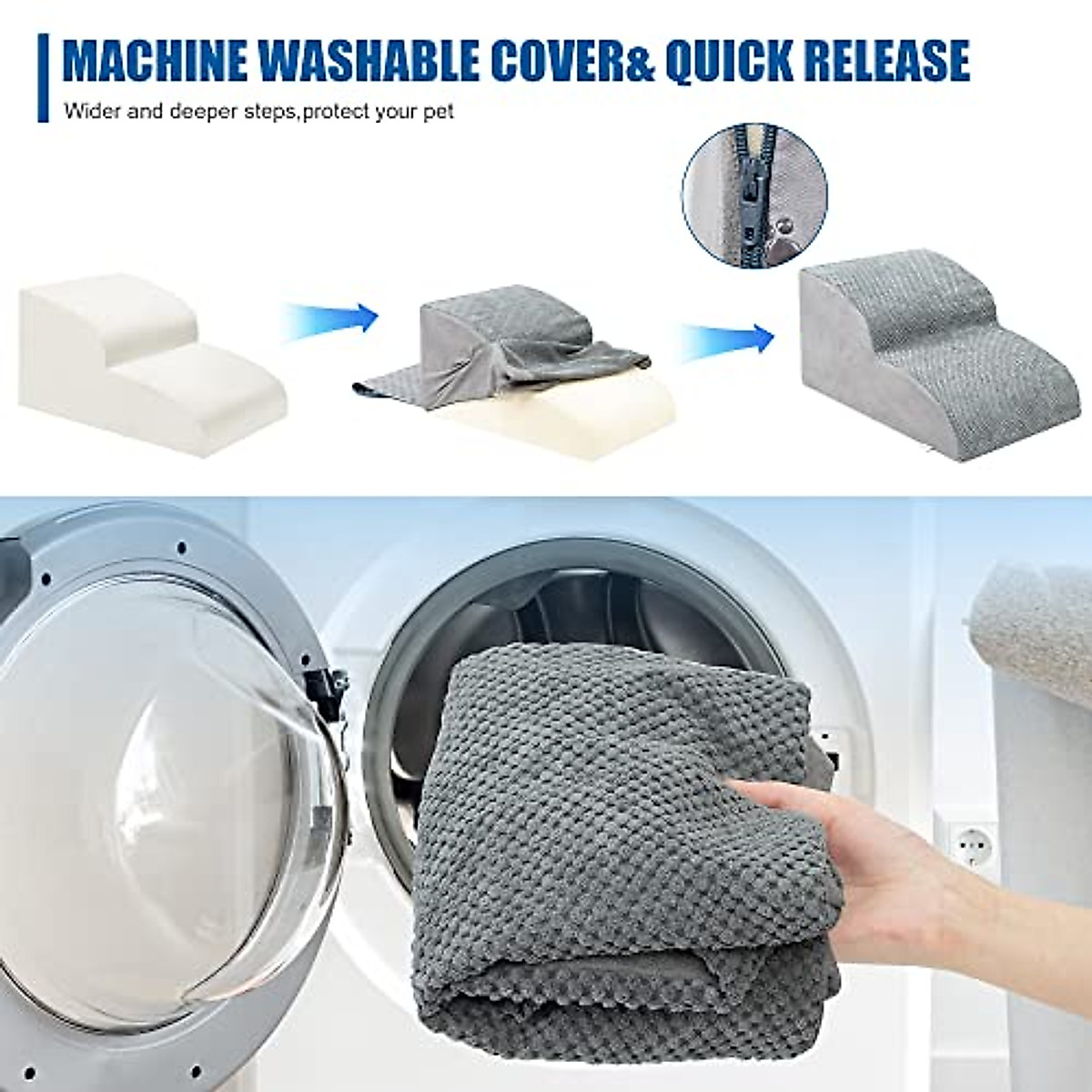 Dog Stairs for Small Dogs - High Density Foam Dog Ramp, Extra Wide Pet Steps with Non-Slip Bottom for High Beds, Couche and Sofa, Best for Dogs Injured, Older Dogs Cats, Pet with Joint Pain