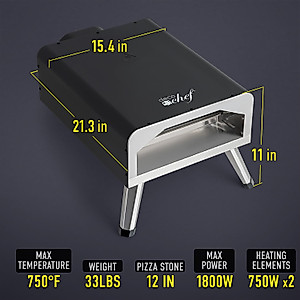 Deco Chef Electric Pizza Oven, 12-Inch Ceramic Stone and Grill, 1800W, Bakes up to 750 Degrees for Countertop Artisan Style Pizza, 13" Double Wall Stainless Steel, Indoor & Portable Outdoor Pizza Oven