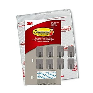 Command Small Stainless Steel Metal Hooks 8 Hooks, 10 Command Strips, Holds up to 0.5 lb, Removable Self Adhesive Hooks, Great for Wall Décor