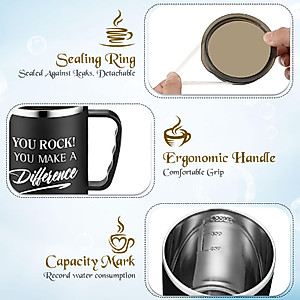 Sumind Thank You Employee Appreciation Gifts 17 oz Inspirational Stainless Steel Coffee Mugs with Handle Lid Straw for Thanksgiving Christmas Staff Coworker Teacher Gifts(Black,6 Pcs)