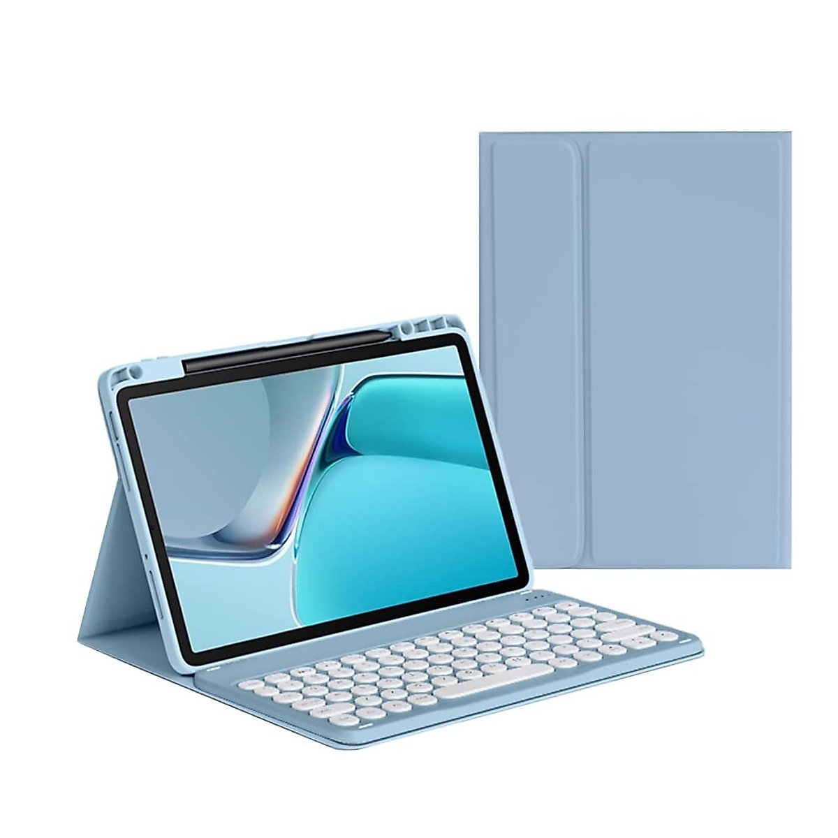 kaitesi Keyboard Case for iPad 9th Generation 8th 7th Gen 10.2"/ iPad Air 3rd Gen 10.5"/iPad Pro 10.5 inch Keyboard Case Detachable BT Keyboard Round Key (Misty Blue)