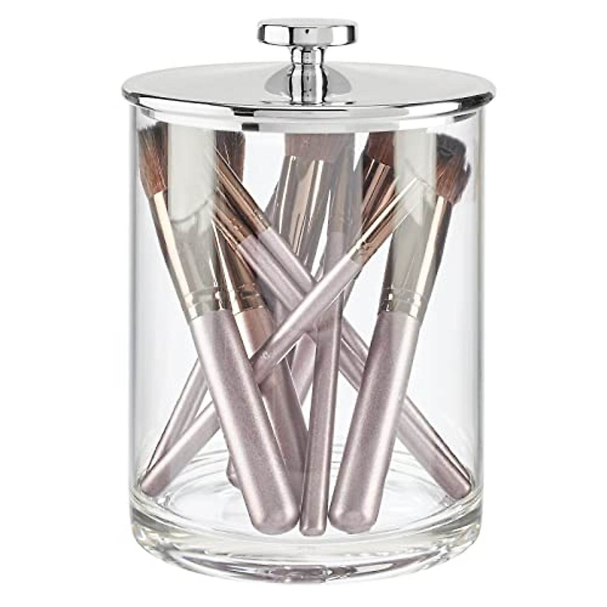 mDesign Large Modern Apothecary Storage Organizer Canister Jars - Plastic Containers for Bathroom, Organization Holder for Vanity, Counter, and Makeup Tables, Lumiere Collection, Clear/Chrome